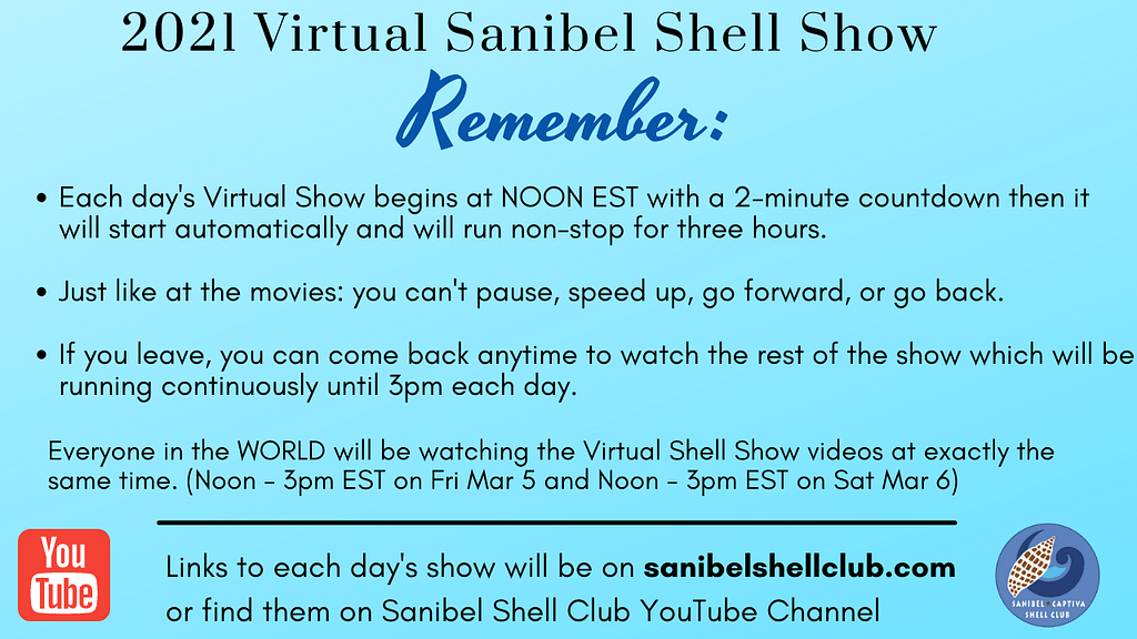 Video Schedule for Virtual Shell Show - Sanibel-Captiva Shell Club