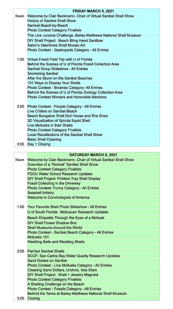 Video Schedule for Virtual Shell Show - Sanibel-Captiva Shell Club